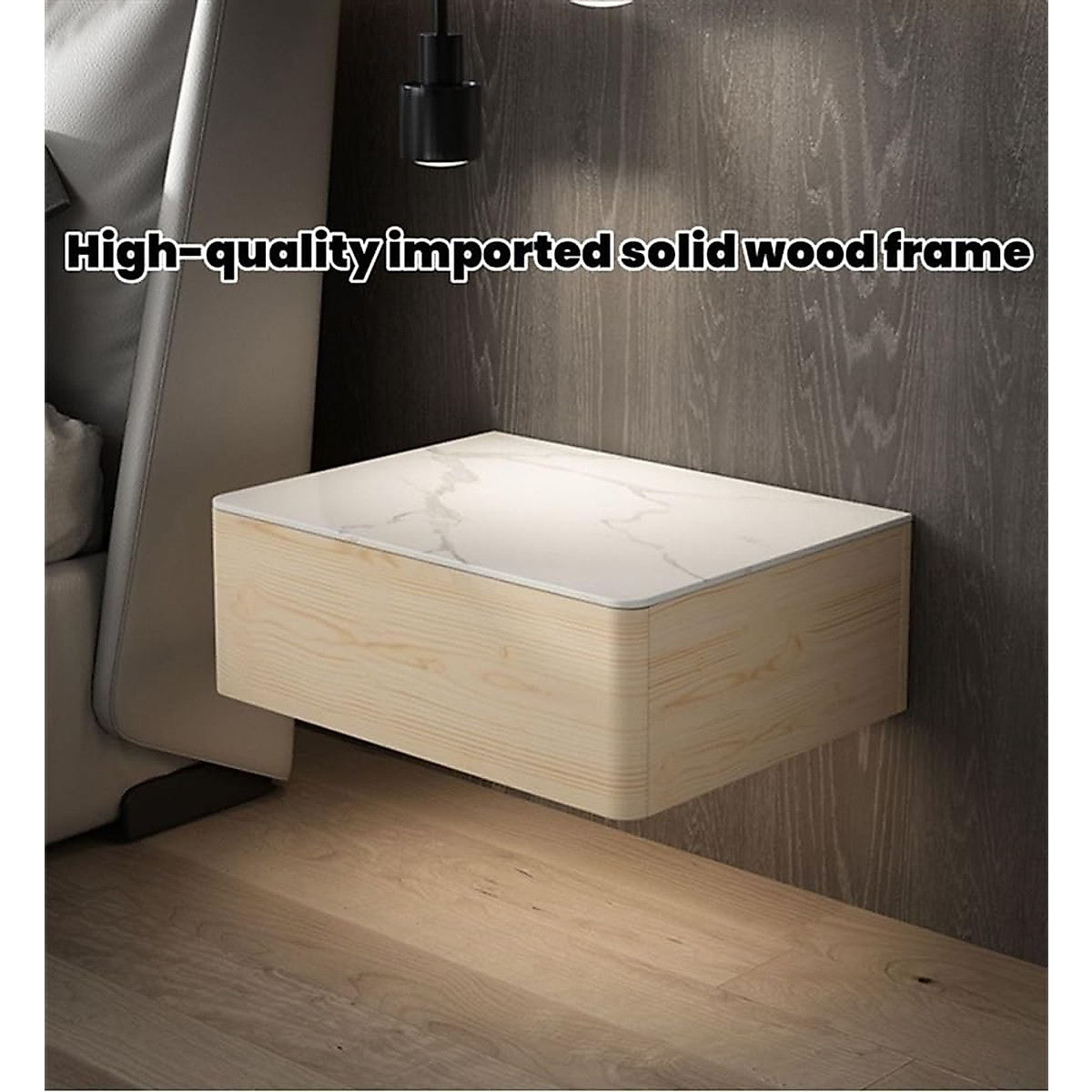 Smart Bedside Table, Wireless Charging Floating Nightstand with Drawers, Wall Mounted Nightstand with Adjustable Touch Sensing Lighting, Wall Night Table with Leather Surface for Bedroom(Color:Dark Gr