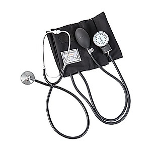 MABIS Professional Aneroid Sphygmomanometer Blood Pressure Gauge, Stethoscope and Blood Pressure Cuff, With Carrying Case, Adult Large Cuff, Black