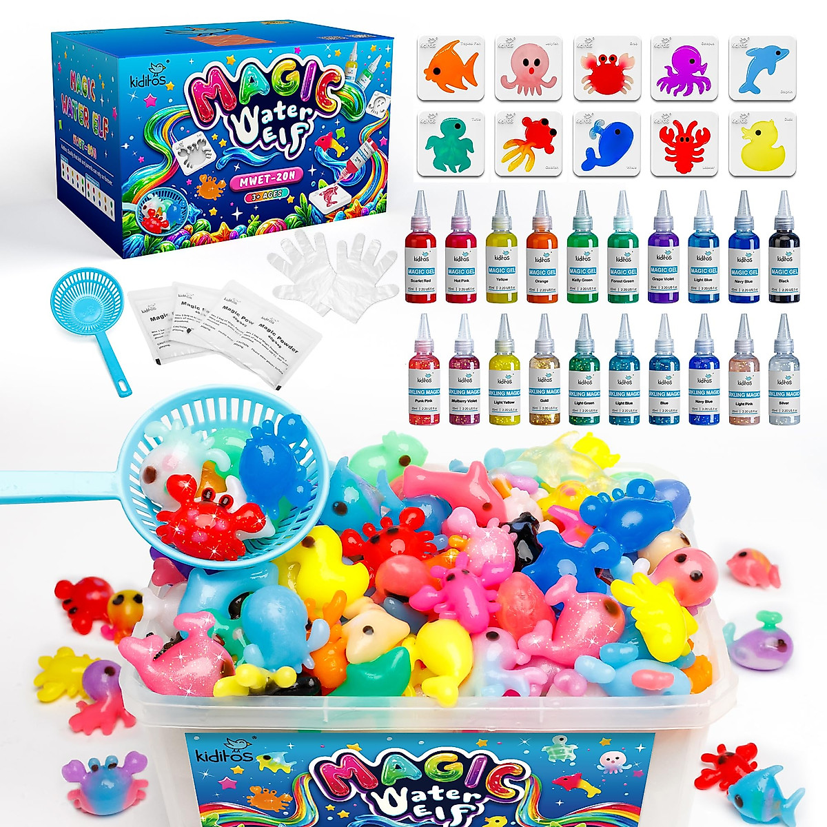 Kiditos Magic Water Elf Toy Kit,Aqua Fairy Water Gel kit with 20 Magic Gel&10 Molds-Easter Craft,Water Pets,Birthday Gifts,Party Favors,Make Your own Squishies Toys DIY Craft Kit for Kids Ages 3+
