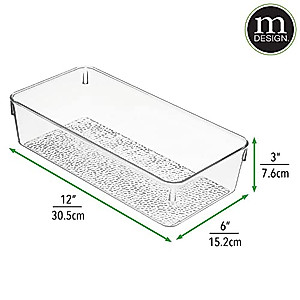 mDesign Plastic Drawer Organizer Storage Tray for Bathroom Vanity, Countertop, Cabinet - Holds Makeup Brushes, Eyeliner, Lip Pencils, Hair Accessories - Textured Base, 6" Wide, 6 Pack - Clear