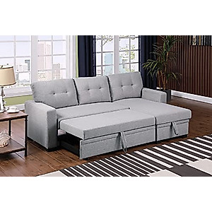 ACQCA 82" Sectional Sleeper Sofa with Pull Out Bed and Chaise Storage, L-Shape Reversible 3 Seater Couch with Tufted Backrest for Living Room,Apartment,Office,Light Gray