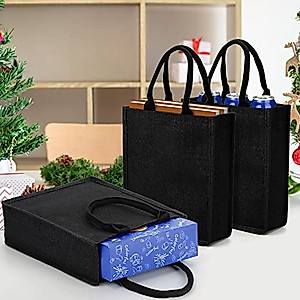 DEAYOU 8 Pack Jute Burlap Tote Bag, Burlap Gift Bag with Handle, Jute Beach Tote Laminated Interior, Reusable Lined Grocery Shopping Bag for Bridesmaid, DIY, Wedding,9.8''x11.8''x3.9'', Black