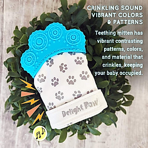Delight Paw Baby Teething Mitten Mom Designed | Self Soothing Pain Relief | Hygienic Travel Bag | No BPA | Baby Boy Baby Girl | Babies Over 3 Months | Bubbly Blue | 2 Pack