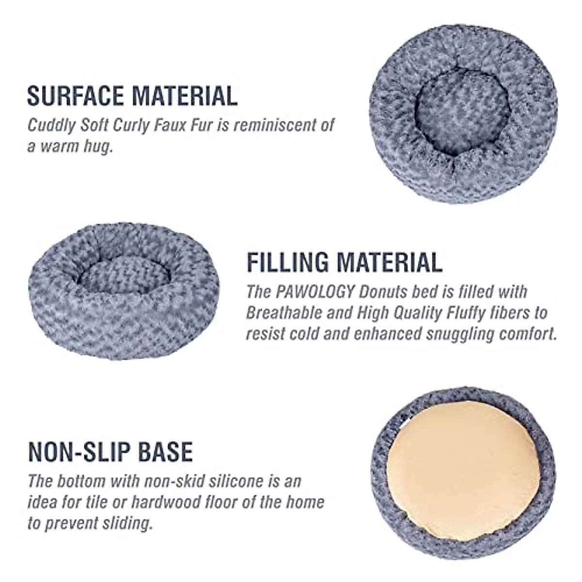 PAWOLOGY Ultra Calming Cuddler Plush Donut Beds, Beanbag Style Ball Bed, Non-Slip Bottom,Washable, for Dogs/Cats/Small Animal, 23 inch, Dark Grey