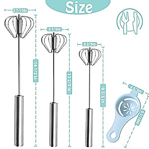 Semi-automatic Whisk, Stainless Steel Egg Beater, Hand Push Rotary Whisks Mixer Stirrer for Making Cream, Whisking, Beating and Stirring (Silver)