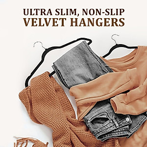 Flysums Premium Velvet Hangers 60 Pack Clothes Hangers, Heavy Duty Study Black Hangers for Coats, Pants Dress,Non Slip Clothes Hanger Set,Space Saving Felt Hangers for Clothing