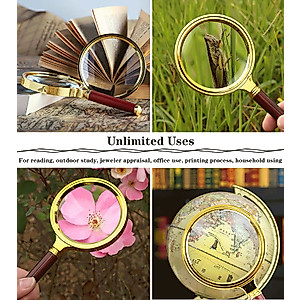 10X Handheld Magnifier Mahogany Handle Magnifier and 5X Necklace Magnifier Reading Magnifying Glass for Reading,Insect Observation, Rocks, Map, Crossword Puzzle,Jewelry
