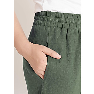 Weintee Women's Wide Leg Linen Pants with Pockets 2X Olive