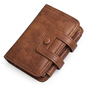 GAEKEAO Leather Credit Card Holder Wallet for Women RFID Blocking Large Capacity Bifold Zipper Card Case Organizer with Wristlet 32 Slots