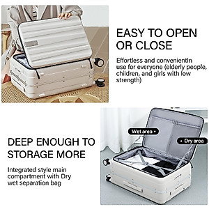 Hanke 26 Inch Large Luggage Suitcase Top Opening Aluminum Frame Travel Luggage Hard Shell Suitcases with Wheels for Woman Men.(Ivory white)