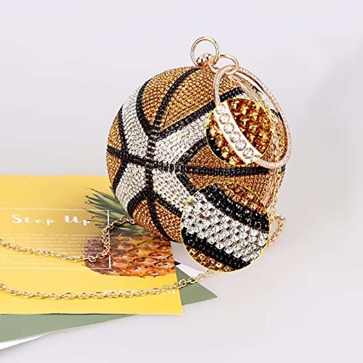 GripIt Rhinestone Basketball Round Bag Purse And Handbags for Women Gold Clutch Evening Hand Bags Party Wedding Ball Cool Purses Diamond Clutch Purses