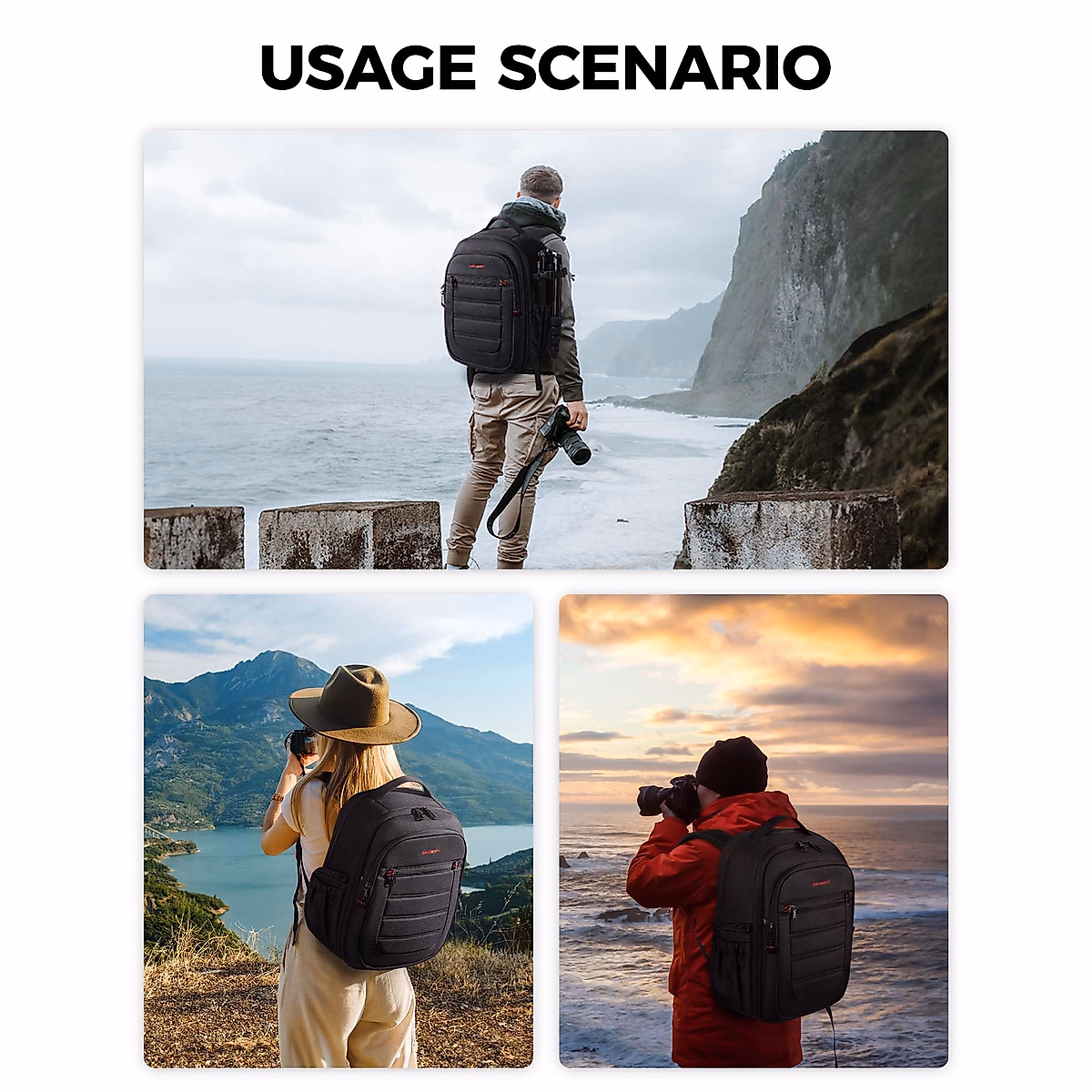 BAGSMART Camera Backpack, Expandable DSLR SLR Camera Bags for Photographers, Photography Travel Backpack with 15.6" Laptop Compartment, Rain Cover & Tripod Holder, Black