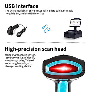 JIAN BOLAND Barcode Scanner USB 1D Wired CCD Barcode Reader Supports Screen Scan Bar Code Scanners for Store, Supermarket, Warehouse-U1