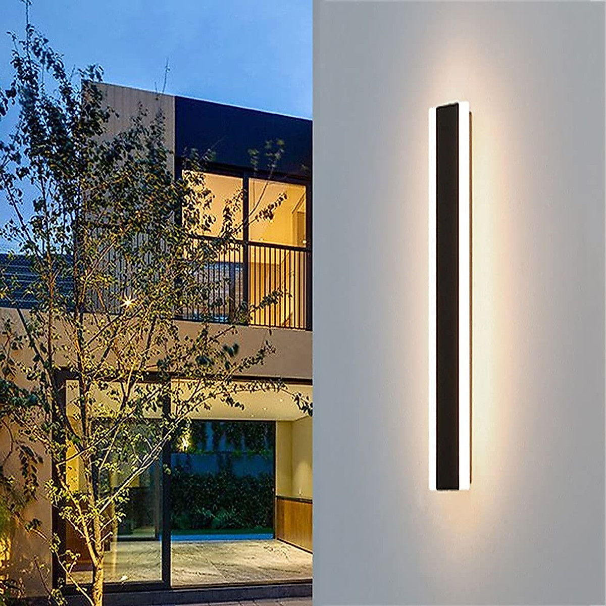 Outdoor Long Strip Modern LED Wall Lighting Fixture Lamps, Elegant Frosted White Acrylic, Black Aluminum Body IP65 Waterproof Anti Rust (Cold White, 60inch)