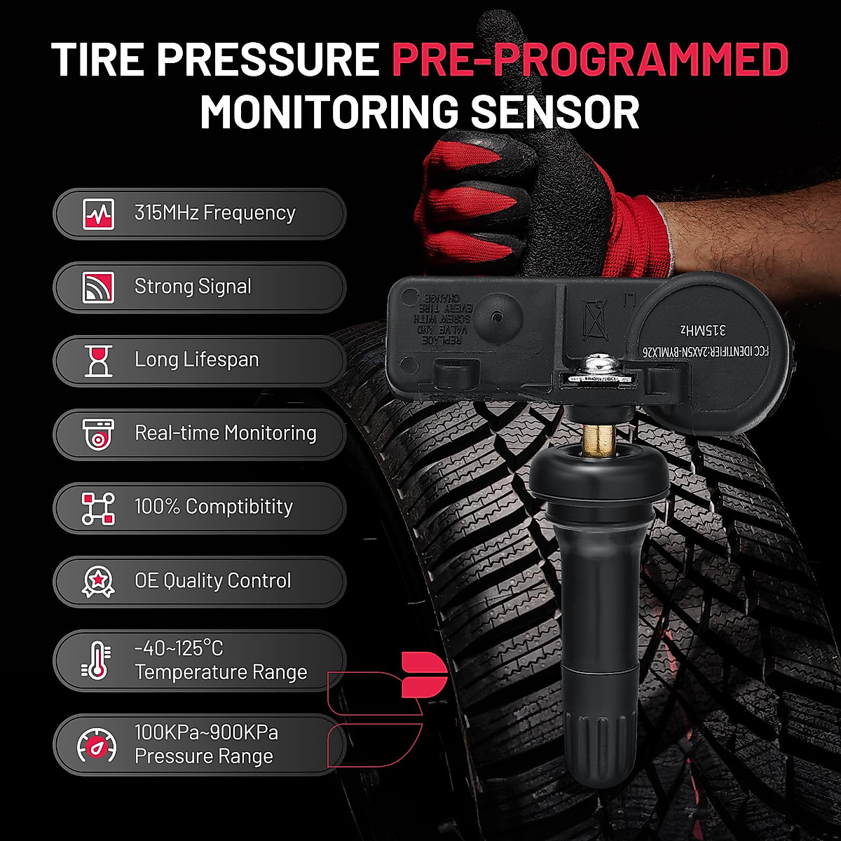 BDFHYK TPMS Sensor GM 315Mhz Tire Pressure Monitoring Sensor Compatible with Chevy Silverado Buick GMC Cadillac Pontiac Replacement Tire Pressure Sensor OE# 13598771 13598772 13586335 4-Pack