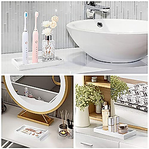 Emibele Resin Bathroom Tray, Mini Plate Holder for Tissues Candles Soap Towel Vanity Countertop Tray Toilet Tank Storage Tray Kitchen Tray Dresser Tray Jewelry Dish Holder Cosmetic Tray, Gravel White