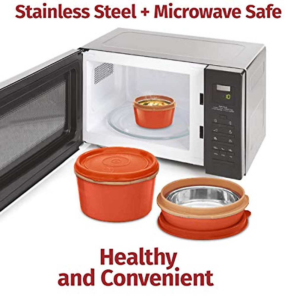 MILTON Bento lunch Box For School And Work - Stainless Steel Leak Proof Bento Box for Kids And Adults - Microwave Safe Meal Prep Container Set of 3 - Red