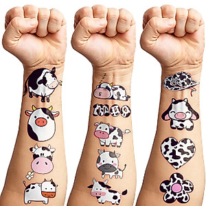 Cow Temporary Tattoos for Kids Birthday Party Decorations Supplies Party Favors Supper Cute 96PCS Cow Tattoo Sticker Style Milk Animal Farm Gift Ideals for Boys Girls Schools Prizes Themed