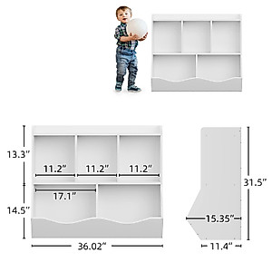 GAOMON Kids Bookshelf and Bookcase Toy Storage Multi Shelf with Cubby Organizer Cabinet for Boys Girls,for Children Playroom Hallway Kindergarten School (White)