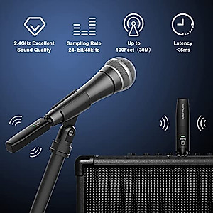 Rybozen Microphone Wireless System,2.4GHz Wireless Mic Adapter,Rechargeable Wireless XLR Transmitter and Receiver Compatible for Dynamic Microphone Audio Mixer, PA System and DSLR Camera, Black
