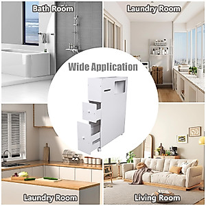 MIMODA Bathroom Storage Cabinet, Movable Toilet Organizer Free Standing Toilet Rack with 2 Drawers and Shelf, Toilet Paper Storage, Side Storage Organizer Toilet