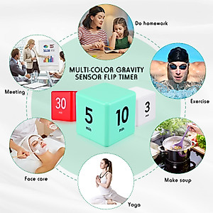 Cube Timer 4 Pieces Gravity Sensor Flip Timer Kids Timer Digital Cube Workout Timer Kitchen Timer for Time Management Home Study, 1 3 5 10 Minutes and 15 20 30 60 Minutes (White, Red, Pink, Green)