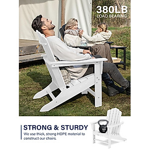 KINGYES HDPE Adirondack Chair, Classic All-Weather Outdoor Patio Adirondack Chair, White