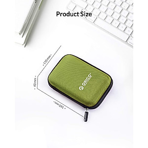 ORICO Hard Drive Case 2.5 inch External Drive Storage Carrying Bag Waterproof Shockproof with Inner Size 5.5x3.5x1.0inch for Organizing HDD and Electronic Accessories, Green(PHD-25)
