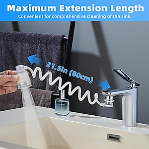 1080° Swivel Kitchen Faucet Extender with Filter, Bathroom Sprayer Attachment with Magnetic, Sink Water Faucet Aerator Replacement, 31.5inch(80cm) Extension Length