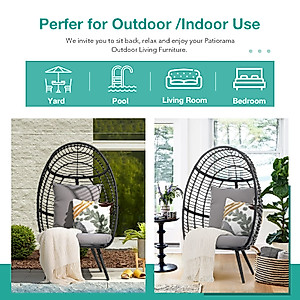 Patiorama Wicker Egg Chair Outdoor Indoor, Rattan Lounge Chair for Outside w/Legs Cushion, Basket Wicker Chair for Bedroom Living Room Front Porch Backyard Garden 350 lbs Capacity (Grey)