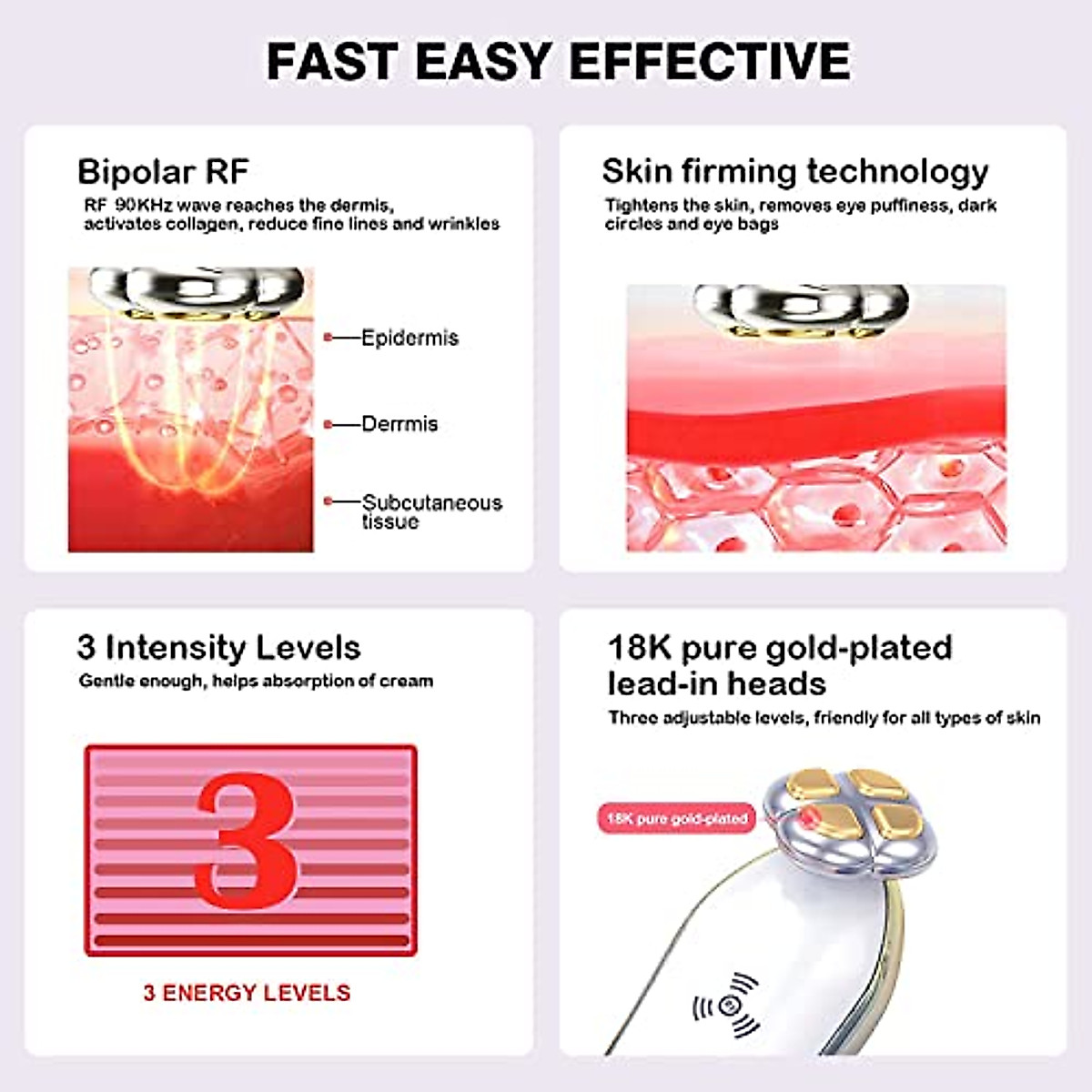 Eye Beauty Instrument, Eye RF Anti Aging Device | Eye Bags | Puffiness | Dark Circles | Crow's feet | Fine Lines | Wrinkles Removal Device, Home Radio Frequency Anti Aging Beauty Instrument for Eyes