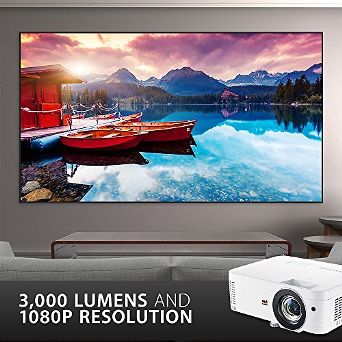 ViewSonic PX706HD 1080p Short Throw Projector with 3000 Lumens 22,000:1 DLP Dual HDMI USB C and Low Input Lag, Stream Netflix with Dongle