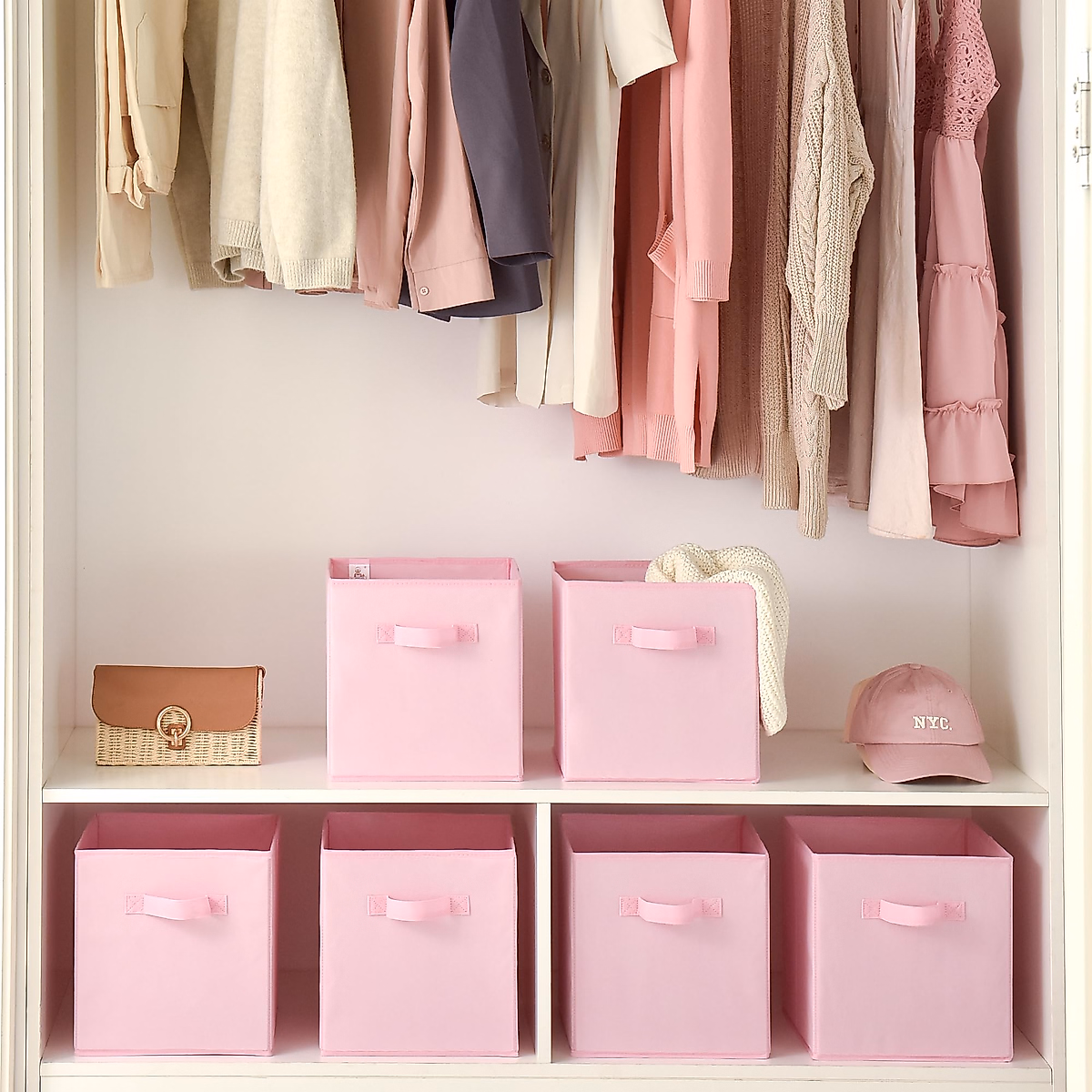 GRANNY SAYS Cube Storage Bins, 11 Inch Storage Cube Organizer, Collapsible Fabric Storage Cubes with Handle, Closet Baskets for Organization, Shelf Basket for Shelves, Pink, 6-Pack