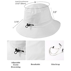 Waterproof Sun UPF 50+ Bucket Hat UV Protection Packable Brimmed Boonie for Women Men Summer Lightweight Hiking Outdoor Cap White