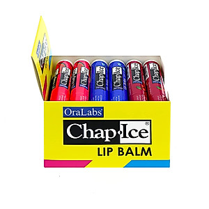 Chap-Ice® | Premium and Traditional Lip Balm for Chapped, Dry, or Windburned Lips | 3 Flavor Assorted (SPF-15) - Cherry, Moisture & Watermelon - 24 Sticks (0.15oz/4.25g)