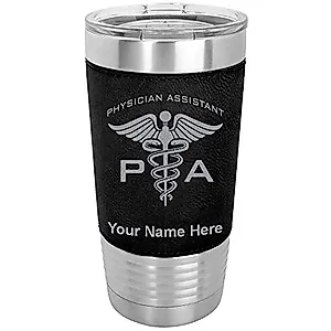 LaserGram 20oz Vacuum Insulated Tumbler Mug, PA Physician Assistant, Personalized Engraving Included (Faux Leather, Black)