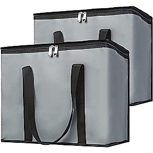 Bodaon 2-Pack Insulated Reusable Grocery Bag with Zippered Top, X-Large Frozen Foods Cold, Cooler Shopping Accessories, Insullated Bags, Dark Grey