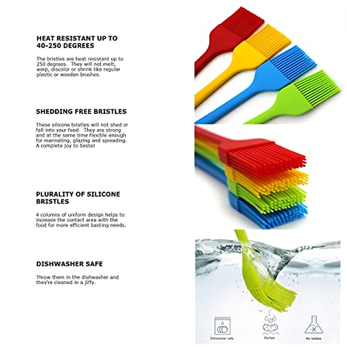 SILCONY 8.4" Silicone Pastry Basting Brushes Heat Resistant BPA Free for BBQ Grill Barbecue & Kitchen Baking Cooking Marinating Spreading Oil Brushes Soft Bristles Long Handle (4, 4Pcs 8.4 Inches)