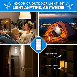 LUXKAZSAZZI DualGlow Rechargeable Light Bulbs with Remote, Lamp Socket + USB Rechargeable Battery Light Bulb,Up to 50 Hours, 3 Color Temperatures and Dimmable Battery Operated Light Bulb, 2 Pack