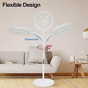 GGTH RGB LED Floor Lamp with Fan, 12.5W/2600LM Reading Light, Modern Tall Lamp, Adjustable Gooseneck Standing Lamp, 3000K-6000K Dimmable, Height Adjustable, 3 Fan Speeds, with Remote & Button Control