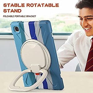 KENOBEE Case for Samsung Galaxy Tab A7 Lite 8.7" 2021 (SM-T220/T225), 360 Multi-Functional Handle-Kickstand Shockproof Cover Built-in Screen Protector & Shoulder Strap & Stylus Holder, Rainbow Blue
