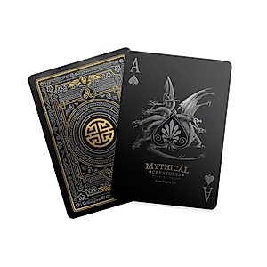 Mythical Creatures Playing Cards - Black, Silver & Gold Edition | Waterproof PVC | Greek, Norse, Egyptian, East Asian Designs | Custom Hand-Drawn Art
