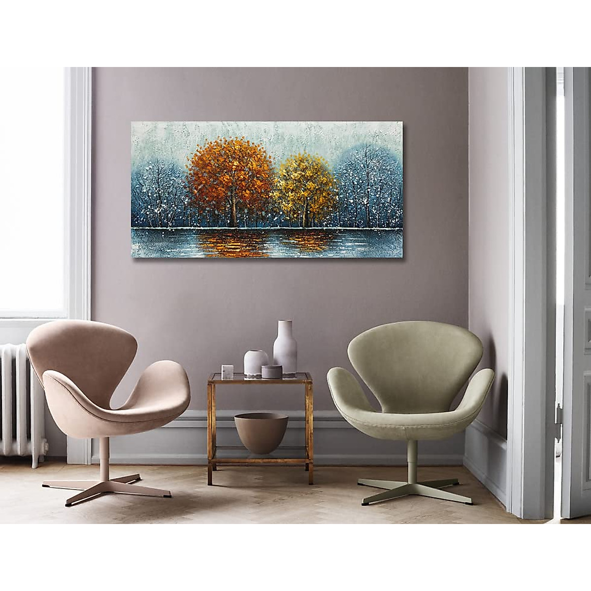 V-inspire Art,24x48 Inch Modern Abstract Hand-Painted Oil Painting Tree Art Wall Art For Living room Bedroom Canvas For Wall Decorations