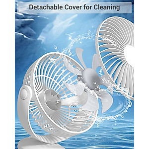 Portable Clip on Fan, Oscillating ＆ 120° Rotate Battery Operated Stroller Fan, 4 Speed Quiet Mini Personal Desk Fan, USB Rechargeable Fan for Outdoor Camping Golf Cart Stroller Home Office White