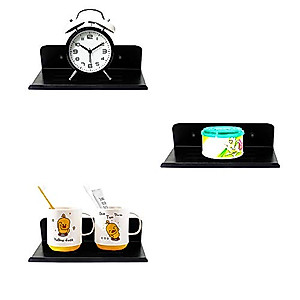 SinLoon 7.8 Inch Small Shelf in Flat Satin Aluminum Bathroom Shelf Wall Mount for Small Speaker Smartphone, Tablet, Toiletries Black 2 Pack