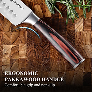 KEEMAKE Santoku Knife 7 inch, Japanese Chef Knife with German High Carbon Stainless Steel 1.4116 Chopping Knife, Kitchen Knife with Pakkawood Handle Knife for Kitchen Cutting Knife