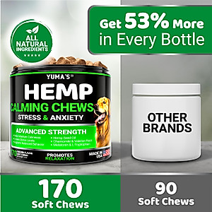 YUMA'S Hemp Calming Chews for Dogs - Advanced Dog Calming Treats - Dog Calming Chews - 170 Chews - Anxiety Relief Treats - Separation Aid, Barking, Stress Relief, Thunderstorms - Melatonin - Hemp Oil