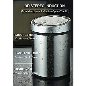 TekMango 8L Smart Touchless Sensor Trashcan for Home Kitchen Bedroom Living Room, 2 Gal Automatic Trash can for Office Hotel Restaurant Resort, Stainless Steel Infrared Motion Trash Can-Silver