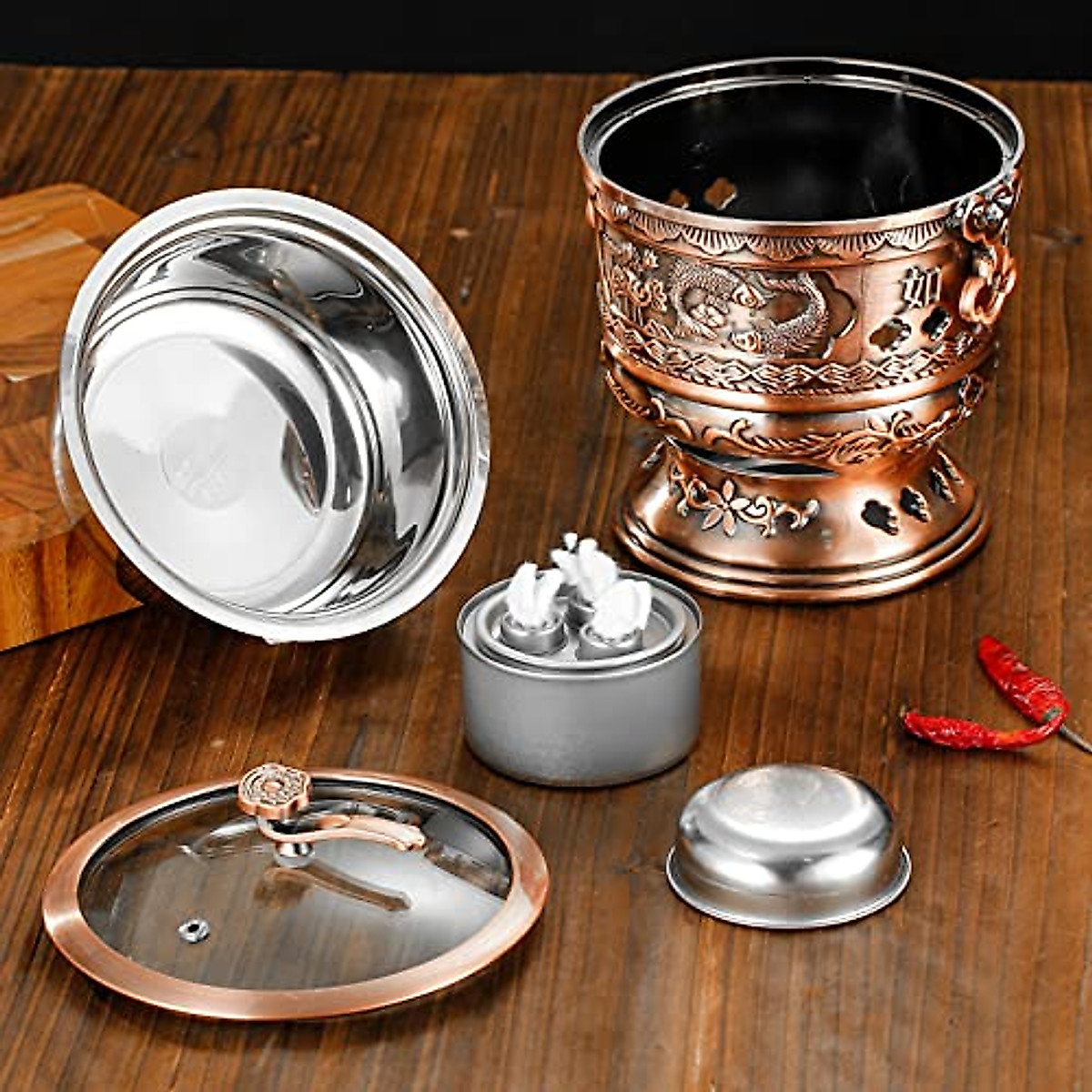 Stainless Steel Food Warmers, Dish Catering Heating Plate Stove Buffet with Pans and Fuel Holders for Buffets Caterings Parties Buffet Server Warming Tray/Red Copper