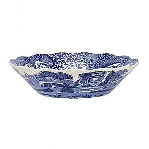 Spode Blue Italian Daisy Bowl | Serve Pasta, Salad, Or Soup | Scalloped Edge Design | Made of Porcelain | Measures 10-Inches | Dishwasher Safe (Blue/White)